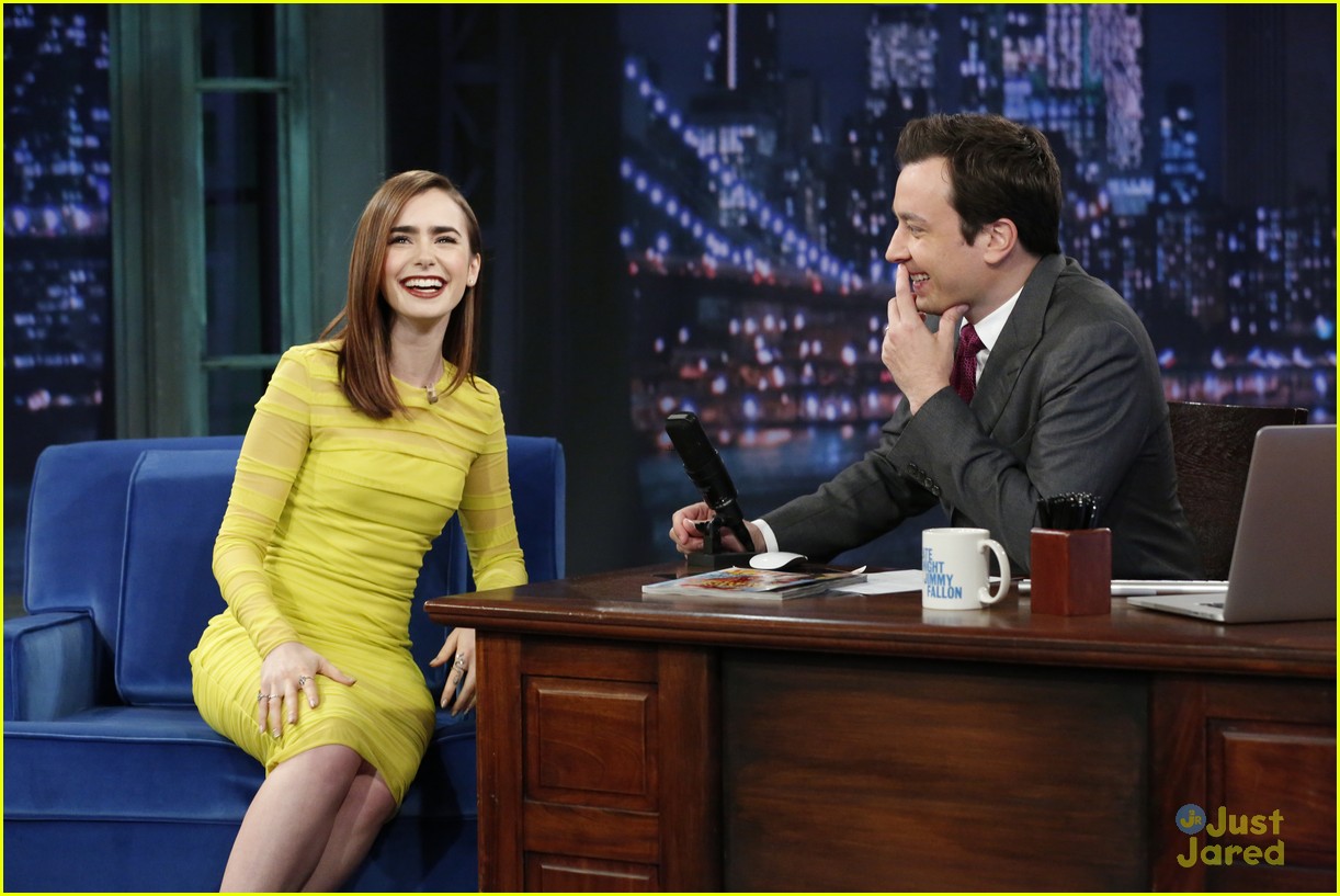 Full Sized Photo of lily collins jimmy fallon apple store stops 04 ...