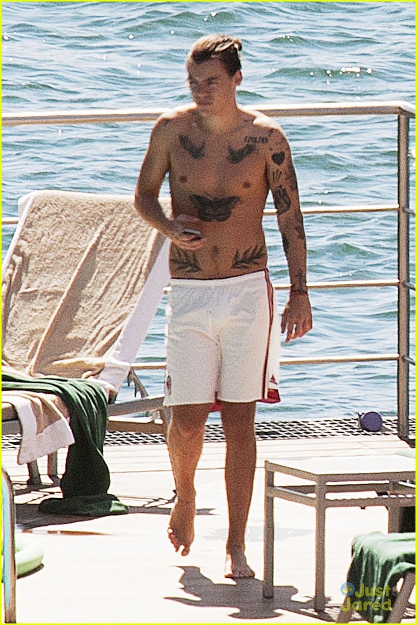 Harry Styles Rocks a Ponytail While Lounging Shirtless Poolside in ...