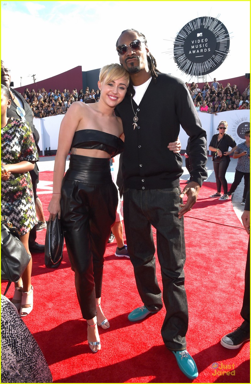 Miley Cyrus Flaunts Midriff in Leather Ensembe at MTV VMAs 2014 | Photo ...