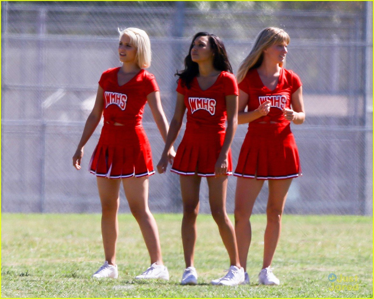 Glee's Naya Rivera, Heather Morris, & Dianna Agron Film Cheerleading ...