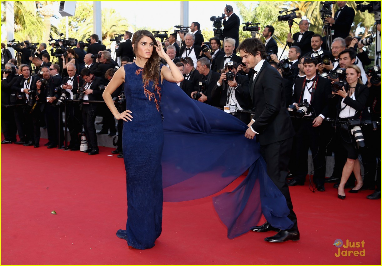 Ian Somerhalder Helps Nikki Reed With Her Dress On Cannes Red Carpet ...