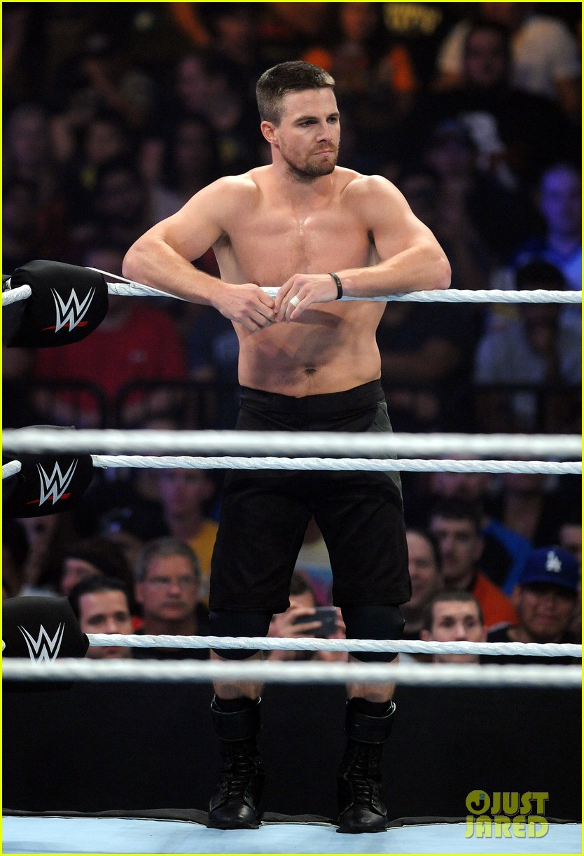 Full Sized Photo of stephen amell goes shirtless for epic summerslam ...