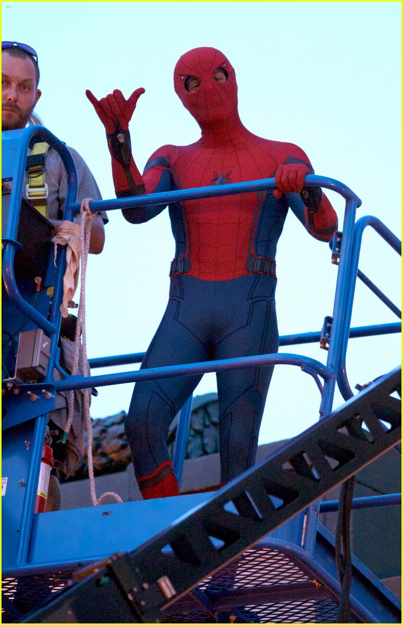 Full Sized Photo of tom holland suits up on the set of spider man ...