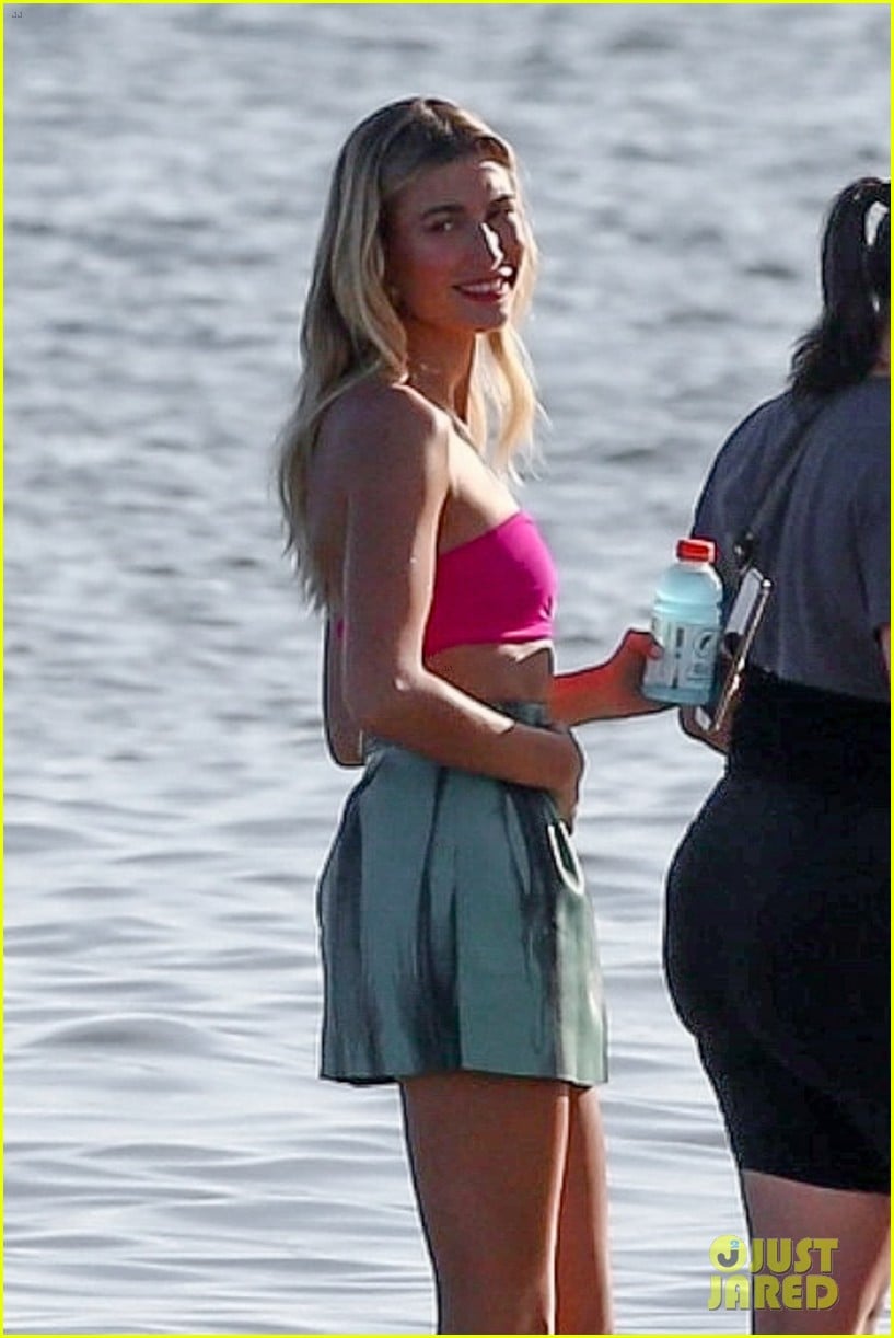 Hailey Bieber Rides A Jetski To Pose On a Seaplane During Photo Shoot ...