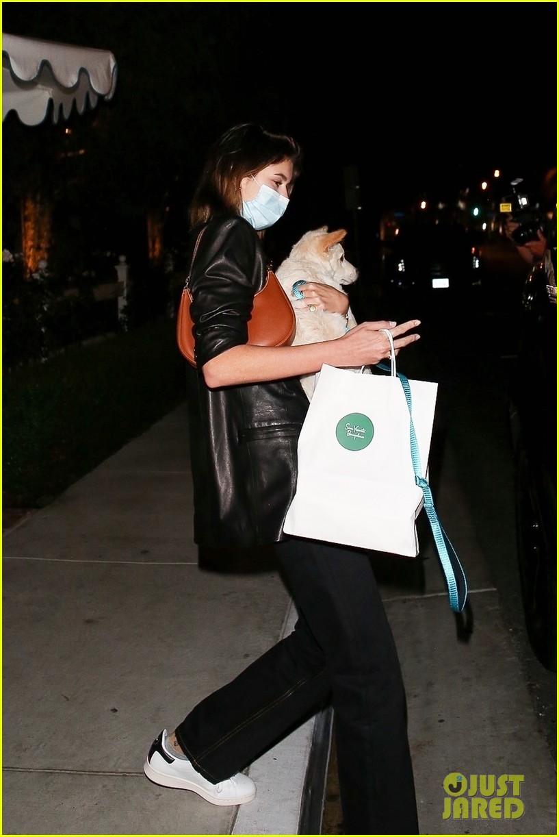Full Sized Photo of kaia gerber brings her dog to dinner with jacob ...