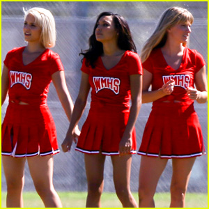 Glee’s Naya Rivera, Heather Morris, & Dianna Agron Film Cheerleading ...