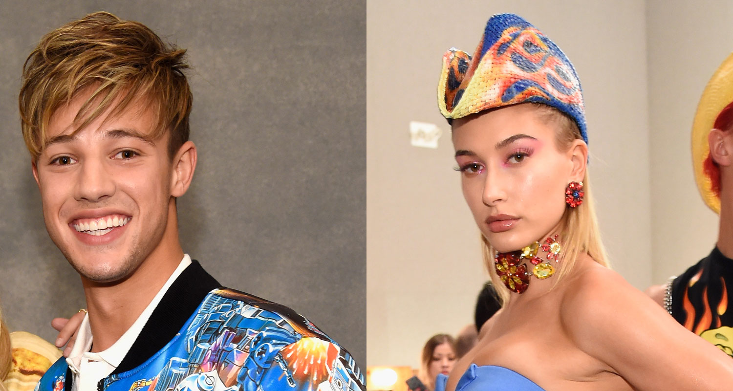 Cameron Dallas Watches Hailey Baldwin Walk in Moschino Fashion Show ...
