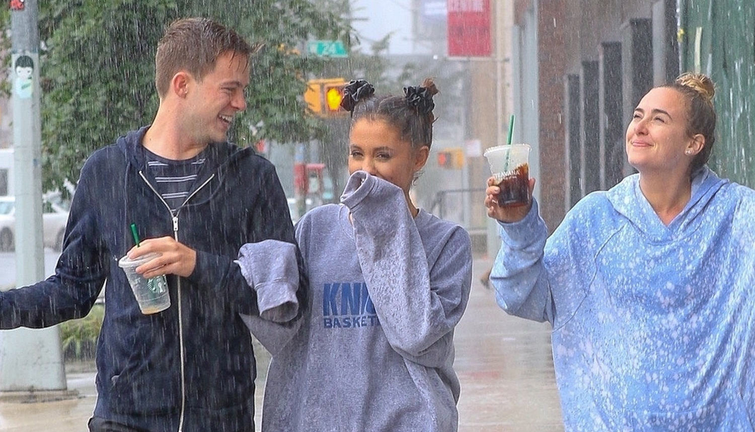 Ariana Grande Walks Through the Pouring Rain with Her Best Friends ...