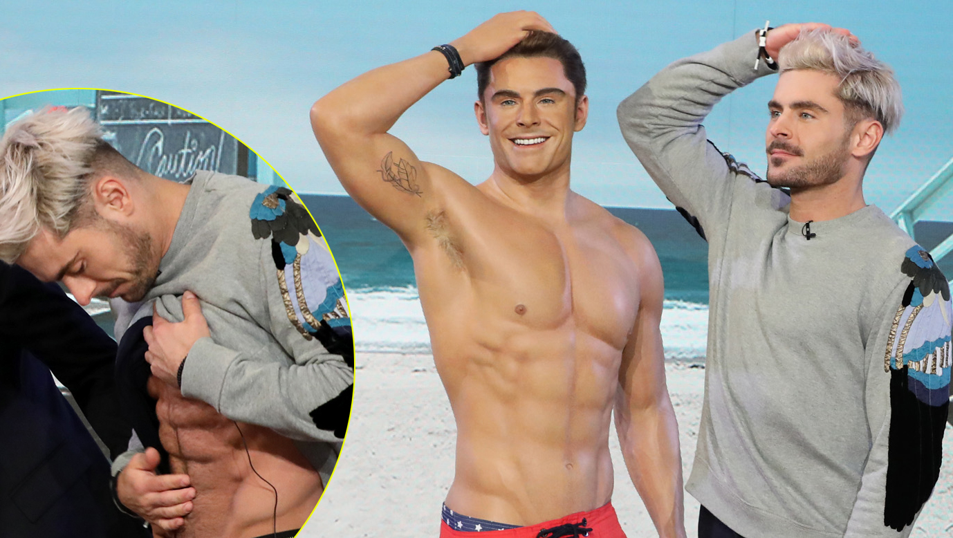 Zac Efron Meets His Shirtless Wax Figure For The First Time Ellen Degeneres Zac Efron Just