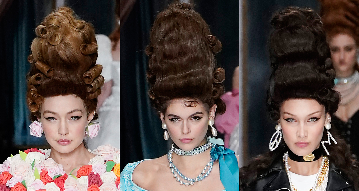 Gigi Hadid, Kaia Gerber, & Bella Hadid Wear Sky-High Wigs for Moschino ...